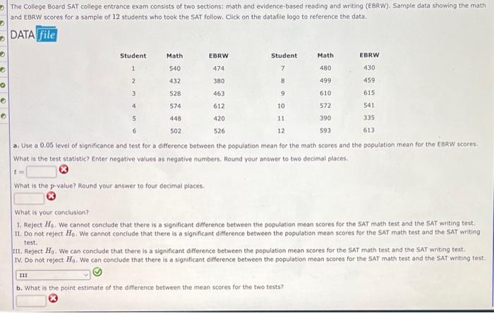 Solved The College Board SAT college entrance exam consists | Chegg.com