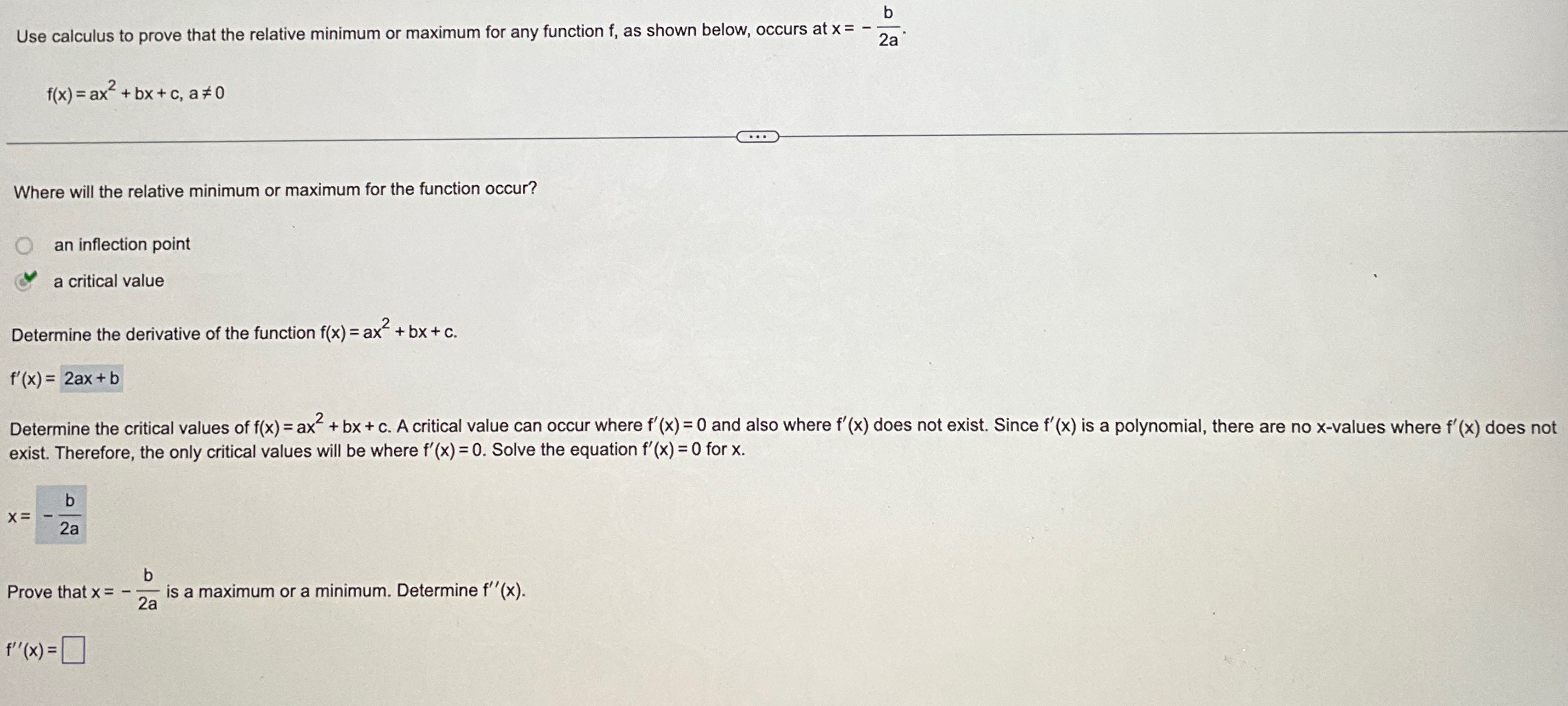 Solved Use calculus to prove that the relative minimum or | Chegg.com