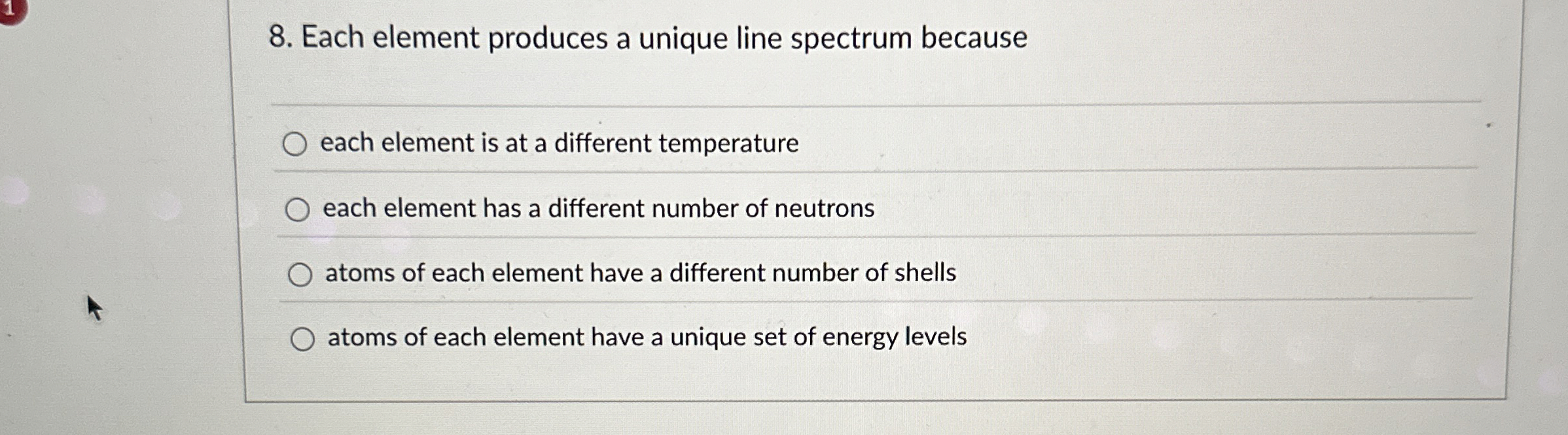 Solved Each element produces a unique line spectrum | Chegg.com