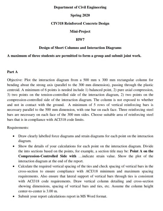 Department of Civil Engineering Spring 2020 CIV318 | Chegg.com