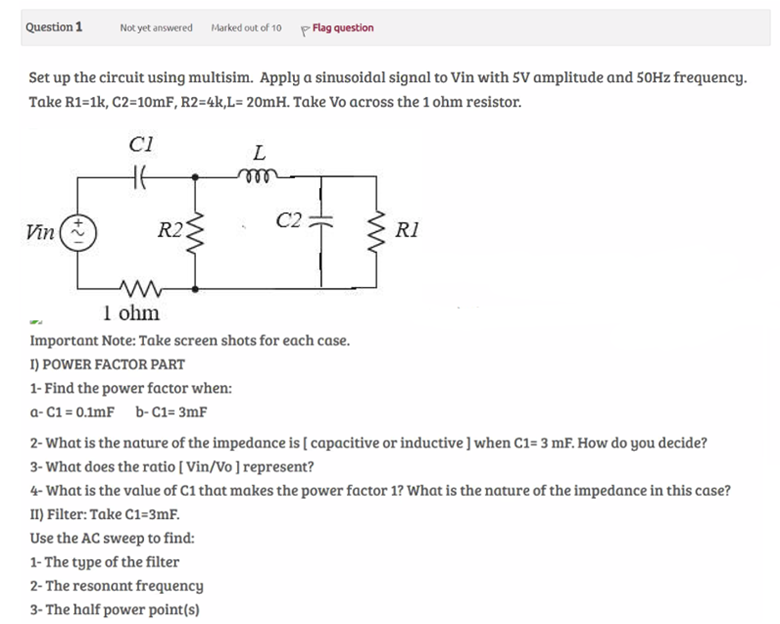 Solved Set up the circuit using multisim. Apply a sinusoidal | Chegg.com