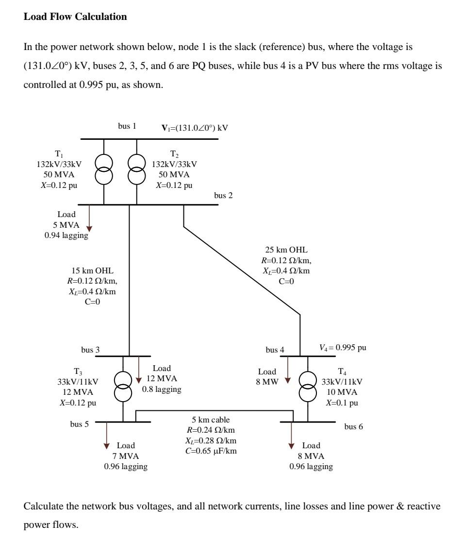 Solved Load Flow Calculation In the power network shown | Chegg.com