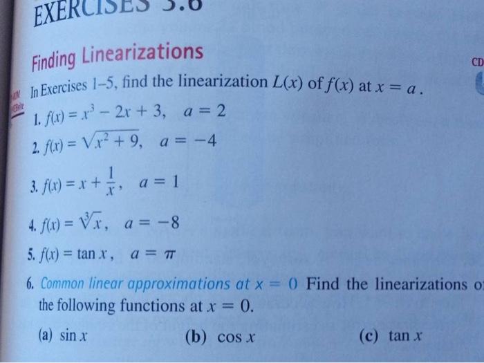 Solved 2. f(x) = Vr? +9, a = -4 Finding Linearizations CD | Chegg.com