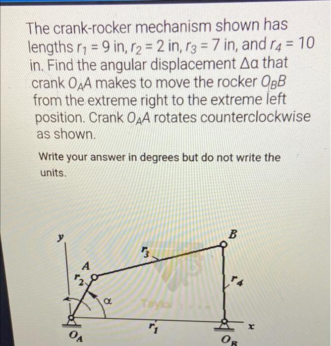 Solved The crank-rocker mechanism shown has lengths r7 = 9 | Chegg.com