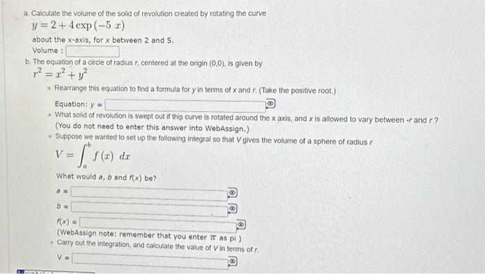 Solved Calculate the volume of the solid of revolution | Chegg.com
