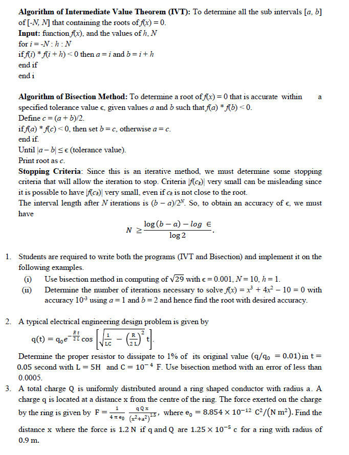 Solved Algorithm of ﻿Intermediate Value Theorem (IVT): To | Chegg.com