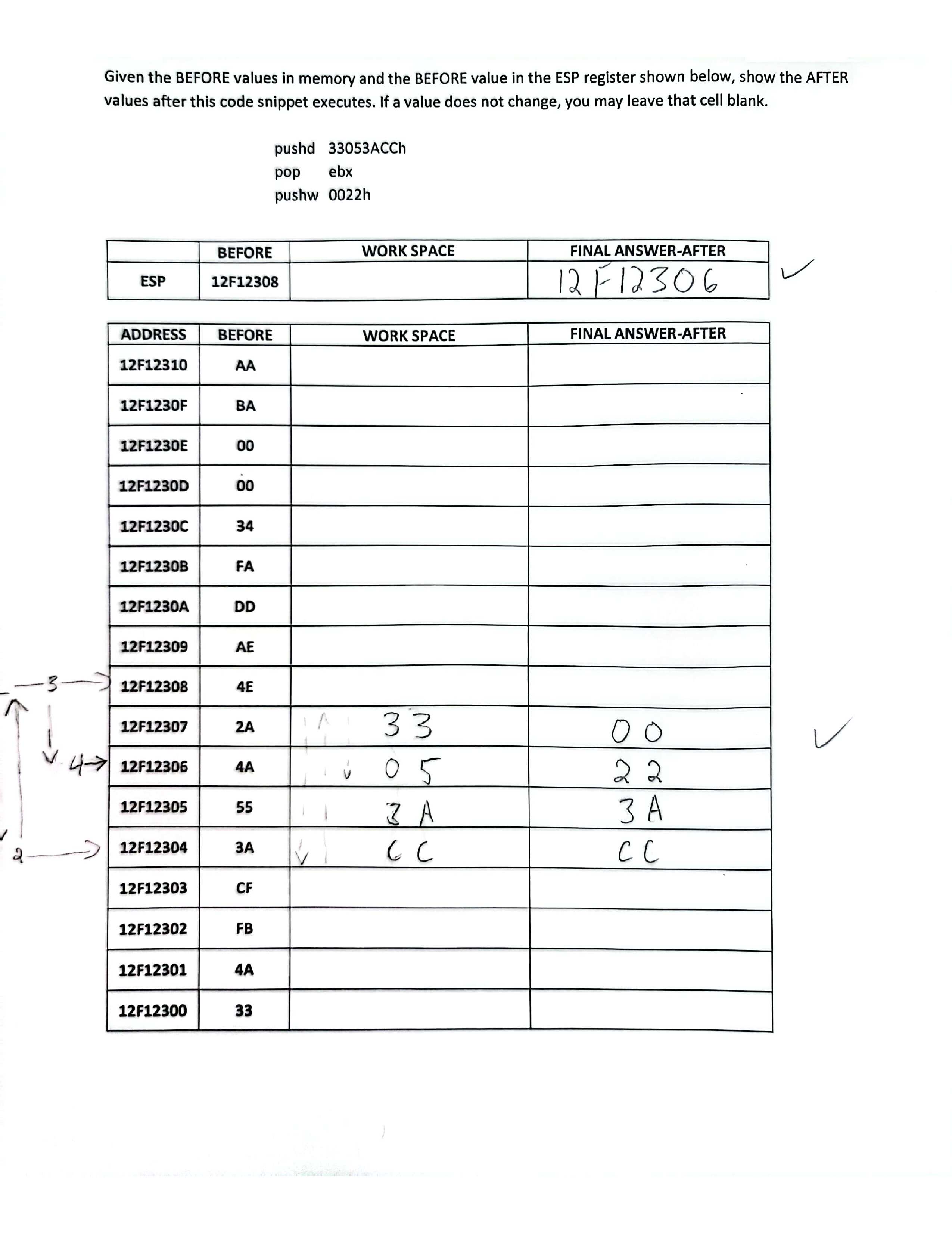 Solved Given the BEFORE values in memory and the BEFORE | Chegg.com
