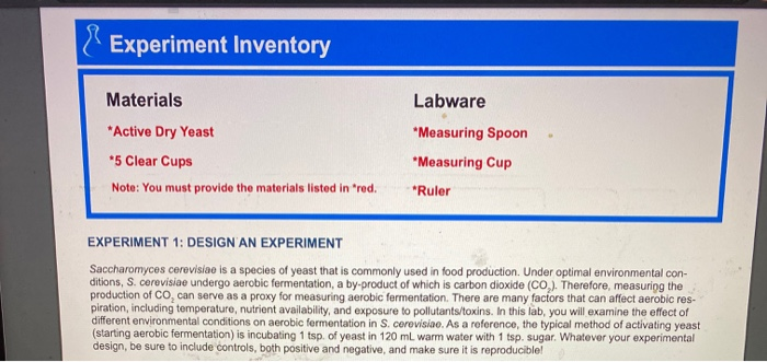 Solved: EXPERIMENT 1: DESIGN AN EXPERIMENT Data Tables Tab... | Chegg.com