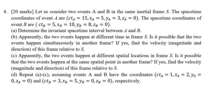 4. [20 marks] Let us consider two events A and B in | Chegg.com