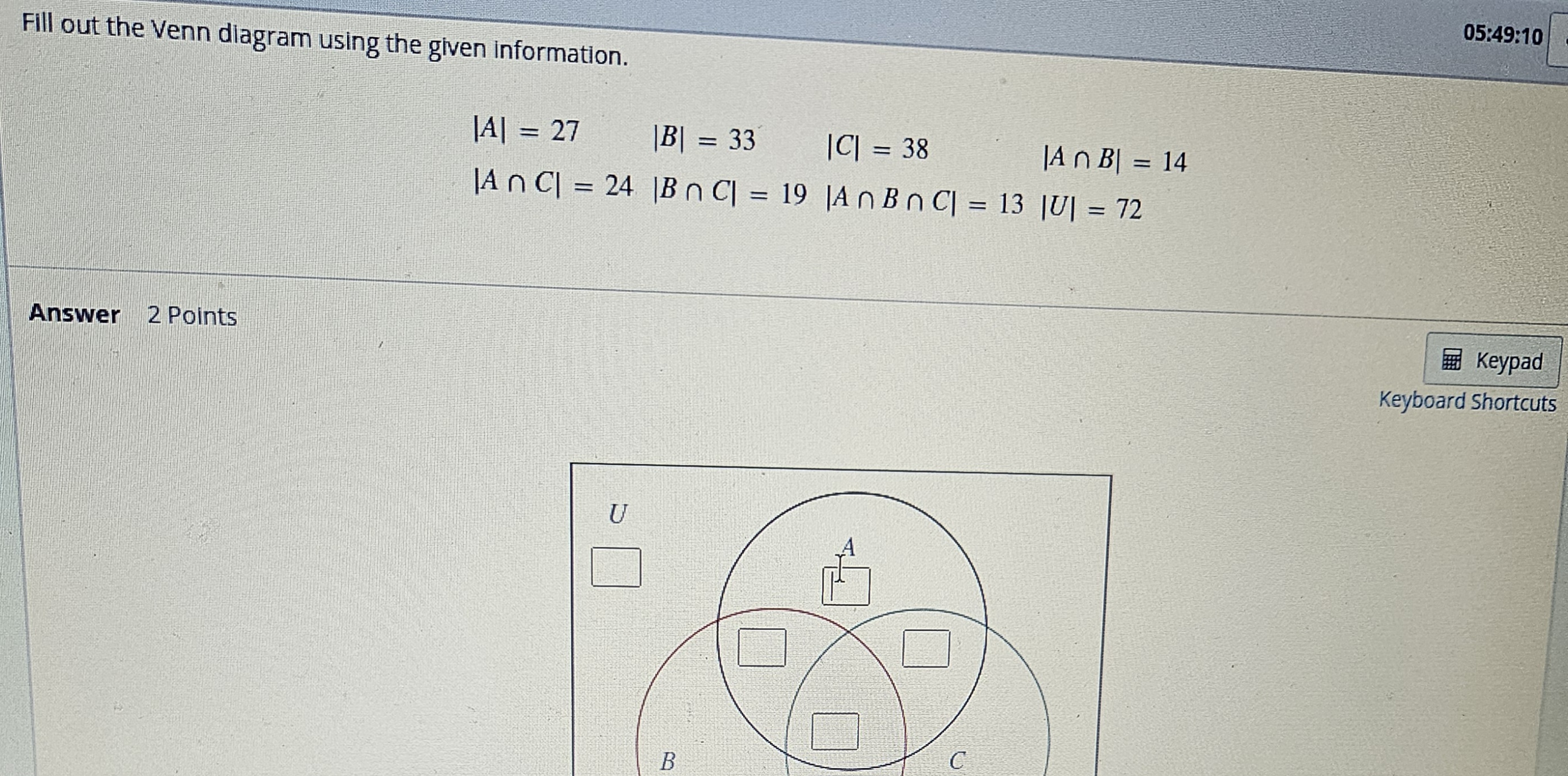 Solved Fill out the Venn diagram using the given | Chegg.com
