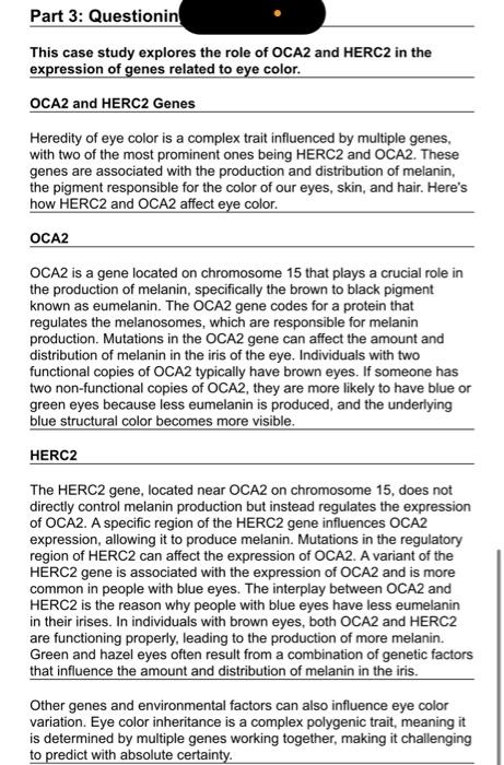 Solved This case study explores the role of OCA2 and HERC2 | Chegg.com Solved This case study explores the role of OCA2 and HERC2 | Chegg.com