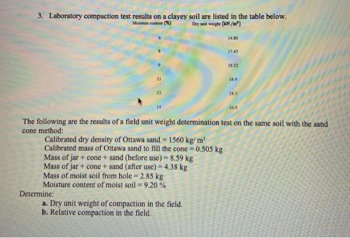 Solved 3 Laboratory Compaction Test Results On A Clayey