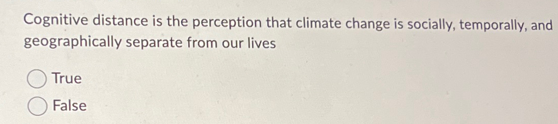 Solved Cognitive distance is the perception that climate | Chegg.com