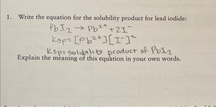 Solved Write the equation for the solubility product for | Chegg.com