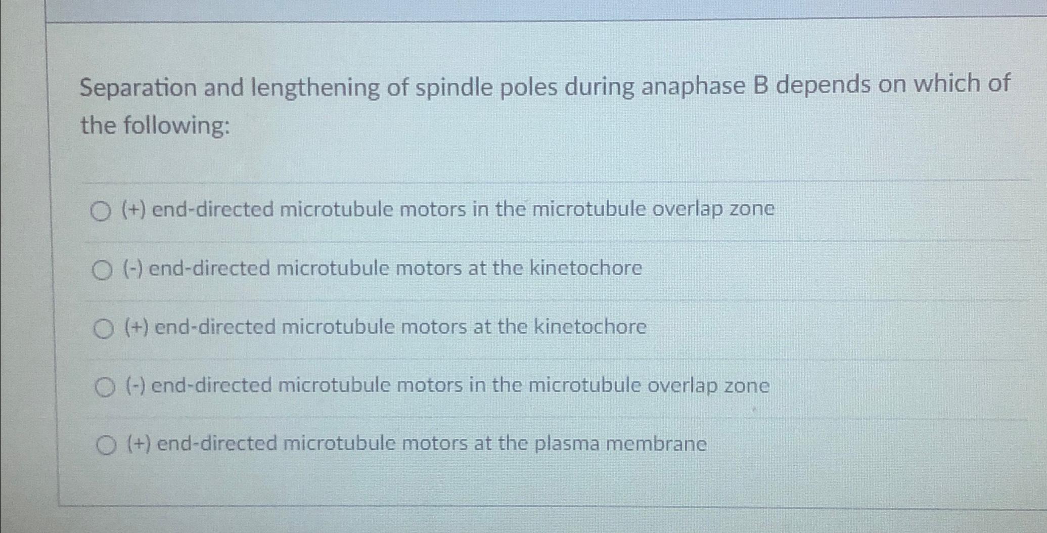 Solved Separation and lengthening of spindle poles during | Chegg.com
