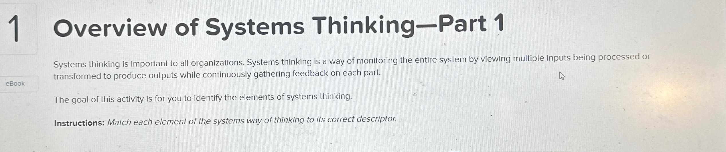 Solved 1 ﻿Overview of Systems Thinking-Part 1Systems | Chegg.com