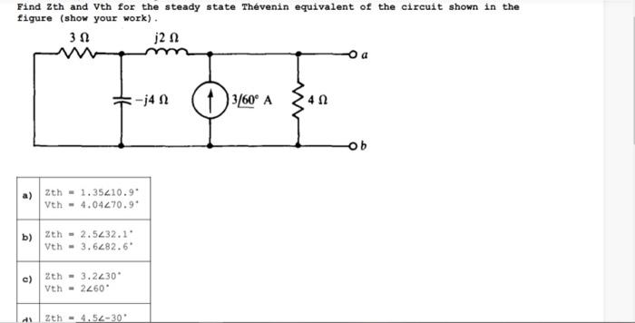 Solved Find zth and Vth for the steady state Thevenin | Chegg.com