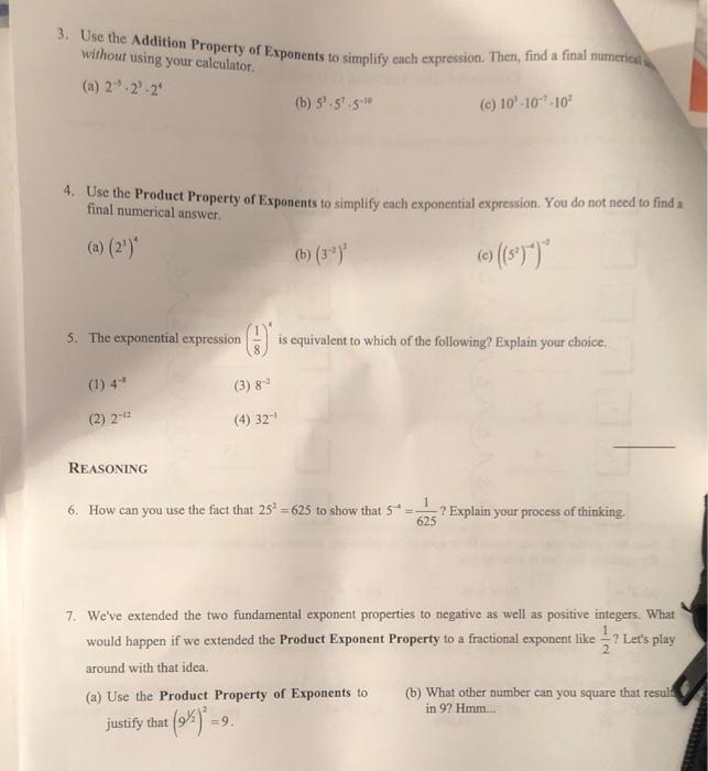 Solved 3. Use the Addition Property of Exponents to simplify | Chegg.com