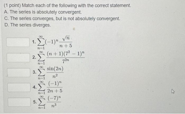 Solved (1 point) Match each of the following with the | Chegg.com