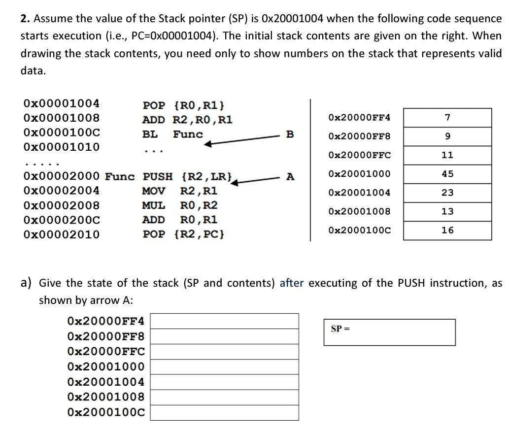 Solved 2 Assume The Value Of The Stack Pointer Sp Is