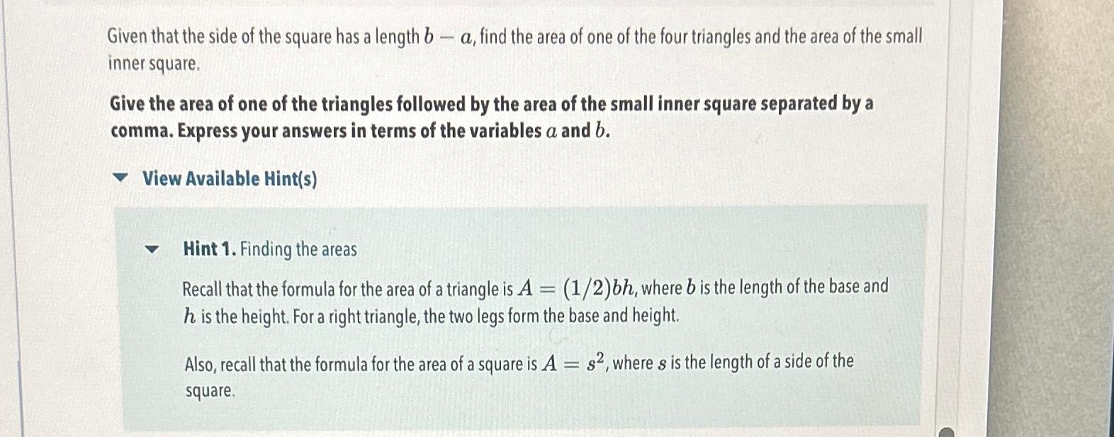 Solved Given that the side of the square has a length b-a1 | Chegg.com