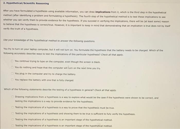 Solved 2. Hypothetical/Scientific Reasoning After you have | Chegg.com