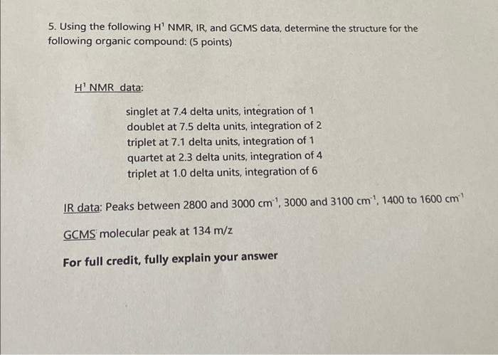 Solved 5. Using the following H¹ NMR, IR, and GCMS data, | Chegg.com