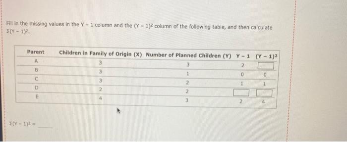 Solved Fill in the missing values in the Y - 1 column and | Chegg.com