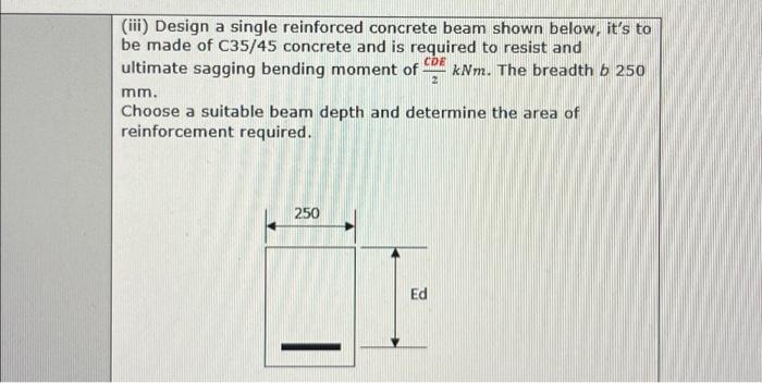 (iii) Design a single reinforced concrete beam shown | Chegg.com