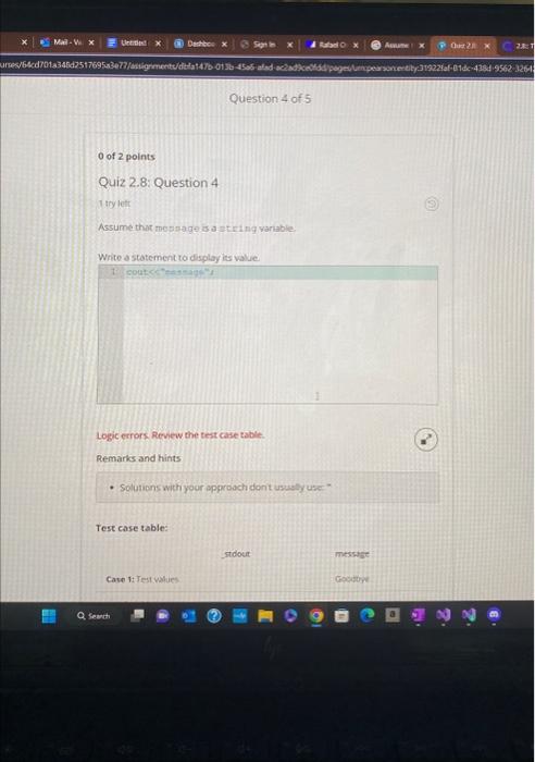 Solved 0 of 2 points Quiz 2.8: Question 4 1 try lett Assume | Chegg.com