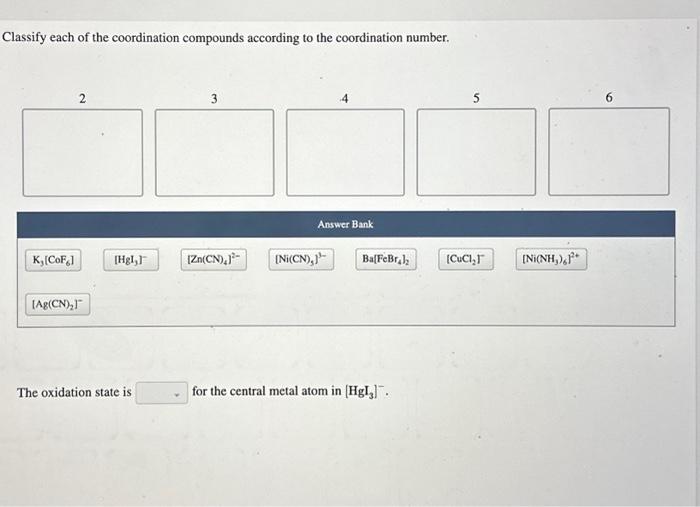 Solved Classify each of the coordination compounds according | Chegg.com