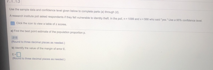 Solved b) identify the margin or error Ec) construct the | Chegg.com