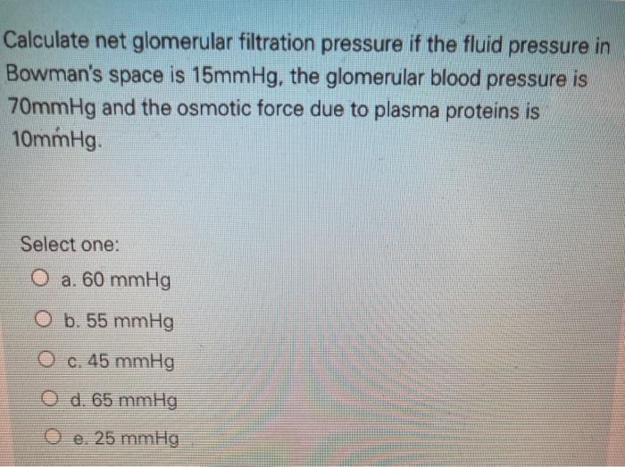 Solved Calculate net glomerular filtration pressure if the | Chegg.com