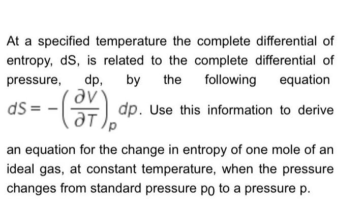Solved At a specified temperature the complete differential | Chegg.com