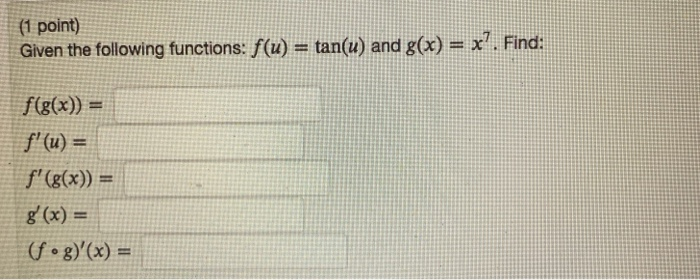 Solved (1 point) Given the following functions: f(u) = | Chegg.com