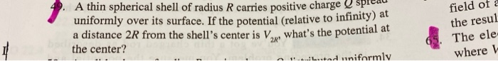 Solved A thin spherical shell of radius R carries positive | Chegg.com