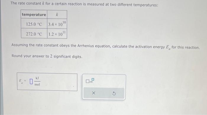 Solved The rate constant k for a certain reaction is | Chegg.com