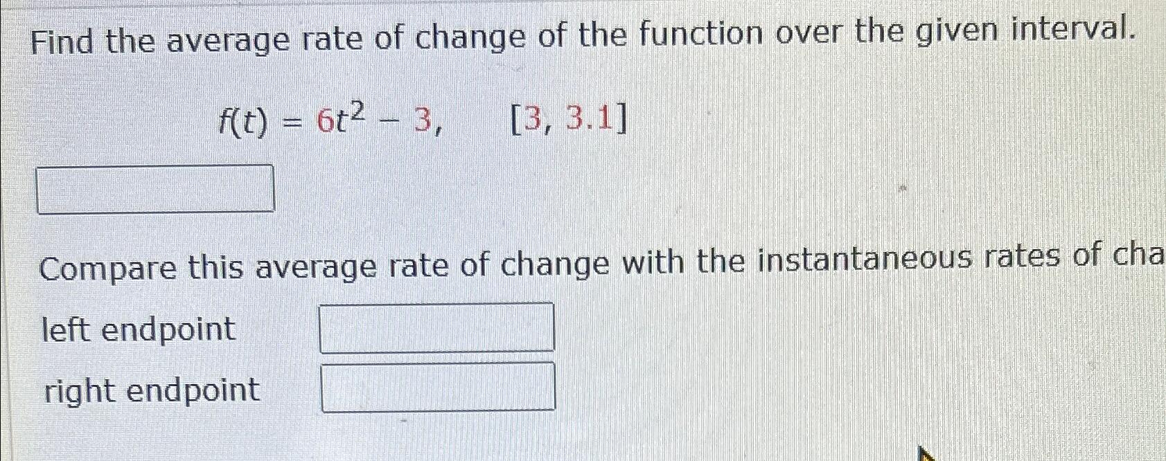 Solved Find the average rate of change of the function over | Chegg.com