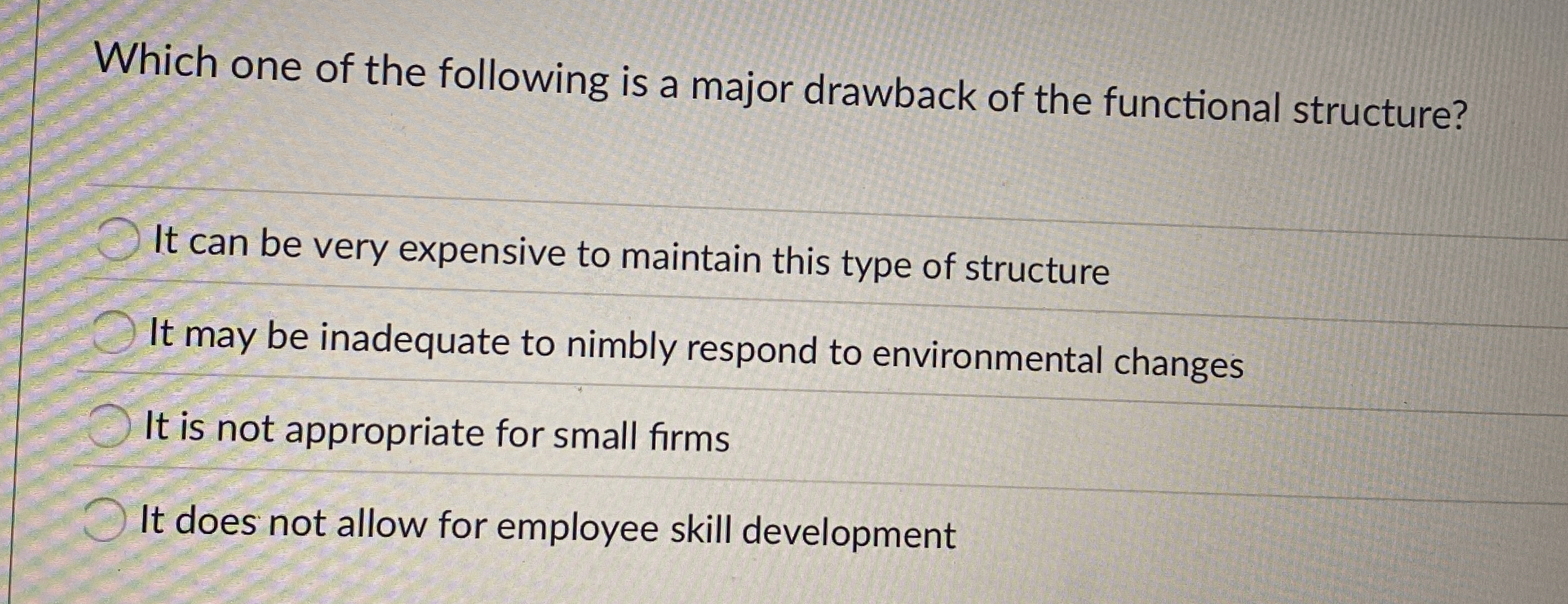 Solved Which one of the following is a major drawback of the | Chegg.com