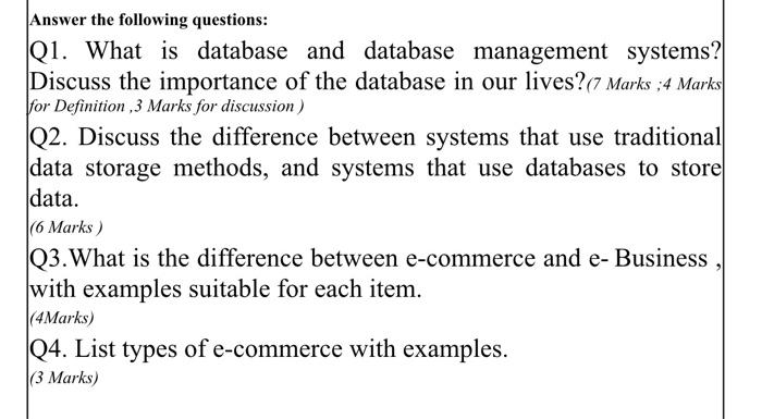 Solved Answer the following questions: Q1. What is database | Chegg.com