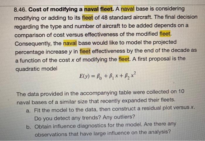 Solved 8.46. Cost of modifying a naval fleet. A naval base | Chegg.com