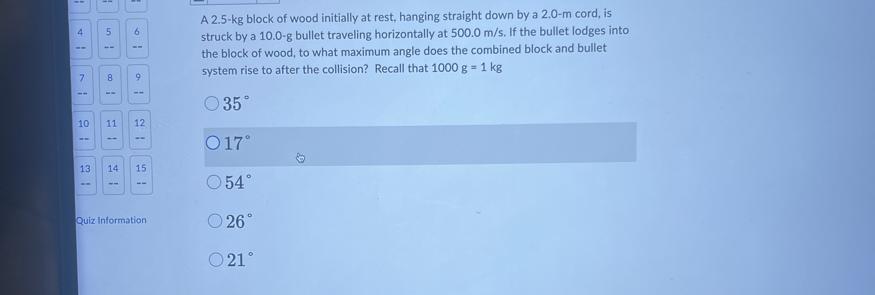Solved A 2.5-kg block of wood initially at rest, hanging | Chegg.com