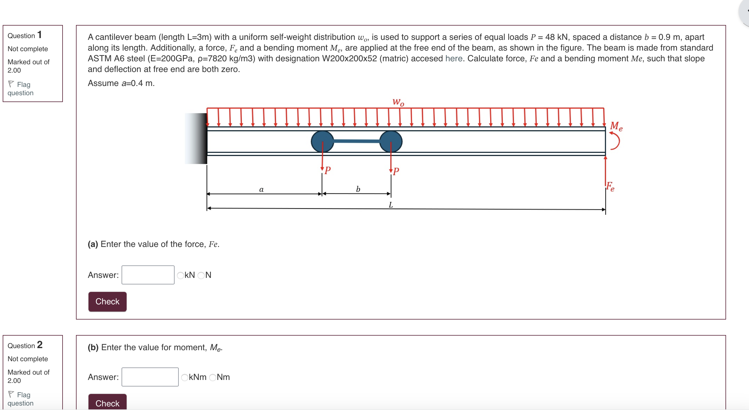 Solved A cantilever beam (length L=3m ) ﻿with a uniform | Chegg.com