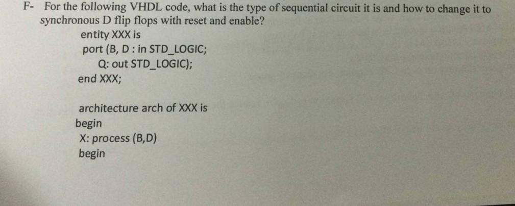 Solved F- For the following VHDL code, what is the type of | Chegg.com