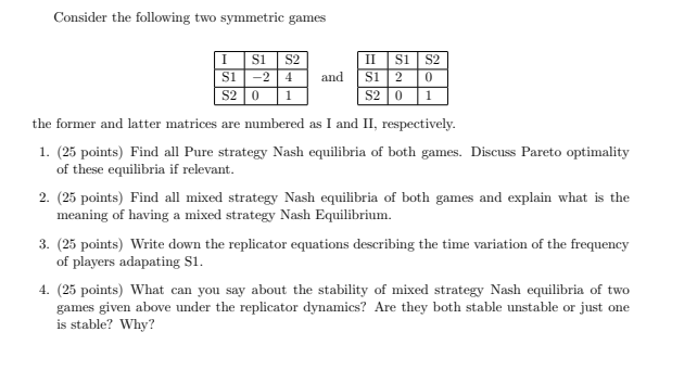 Solved Consider the following two symmetric games and the | Chegg.com