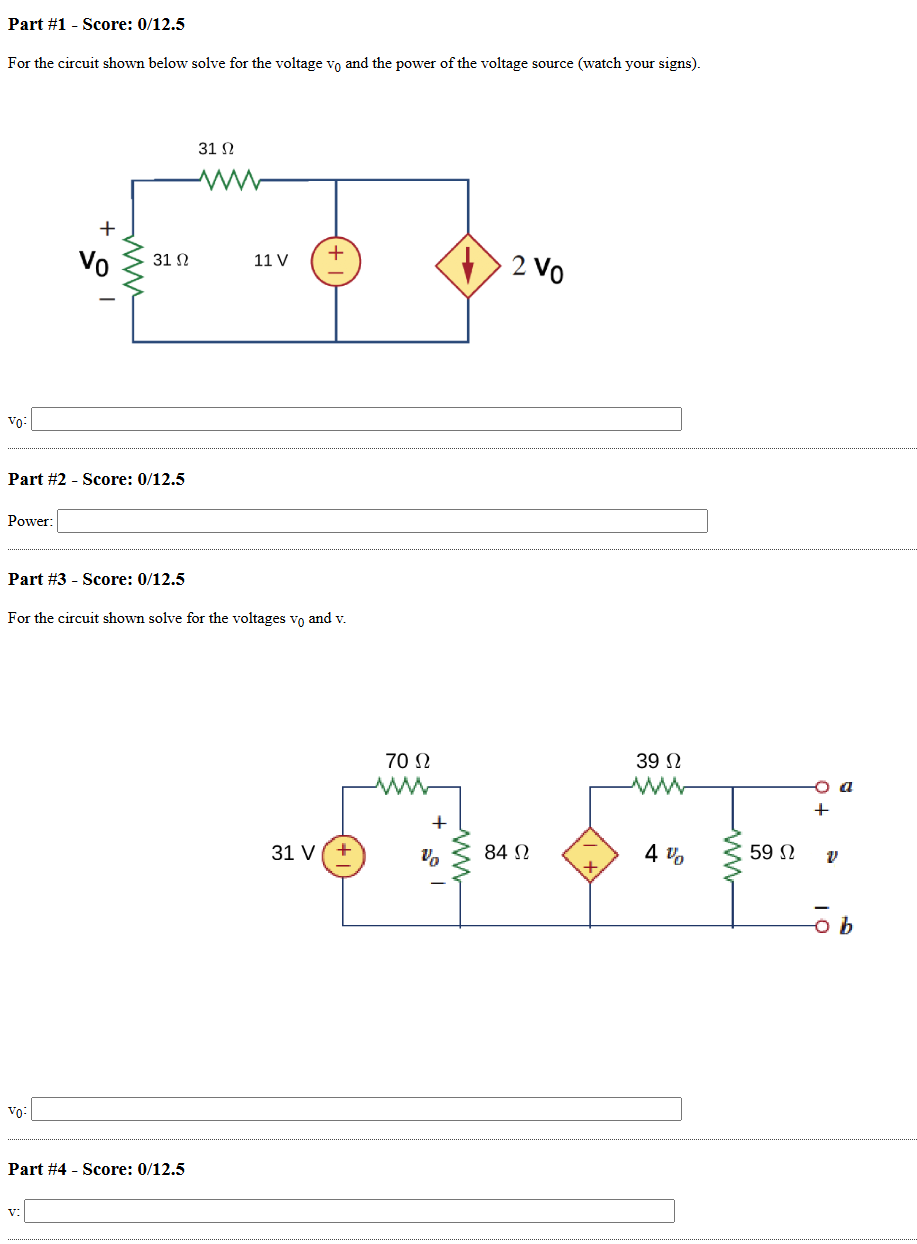 Solved Part #1 -For the circuit shown below solve for the | Chegg.com