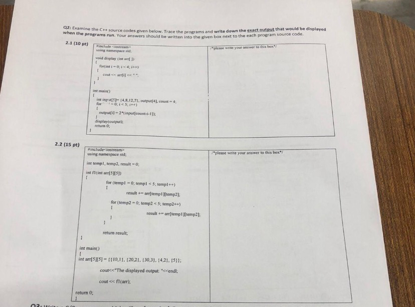 Solved Q2: Examine the C+ + ﻿source codes given below. Trace | Chegg.com
