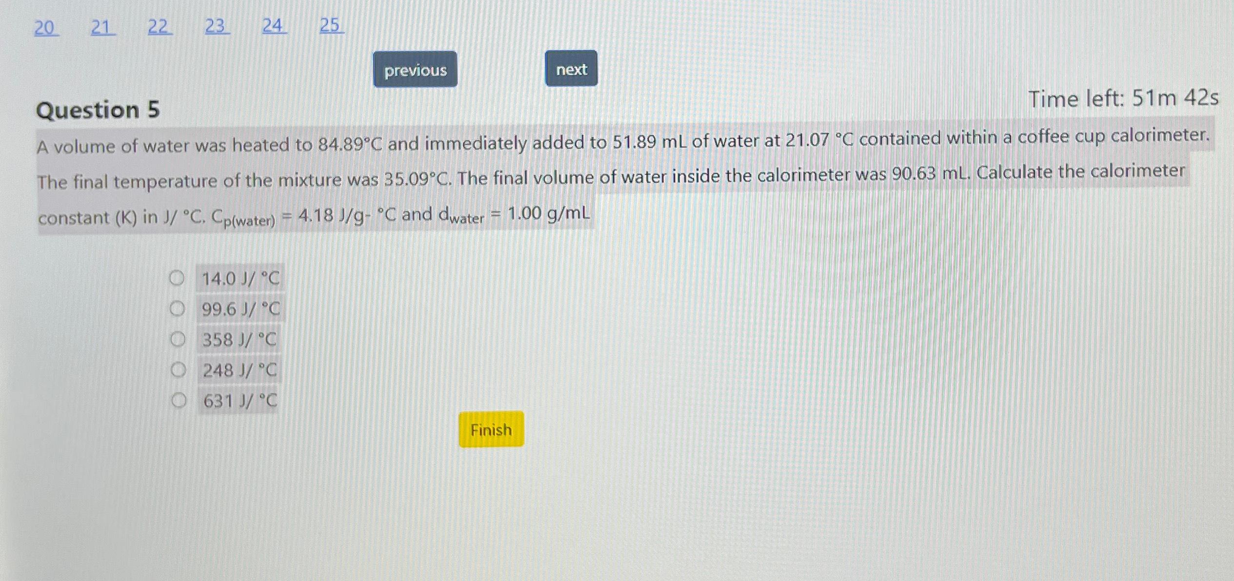 Solved Question 5Time left: 51m42sA volume of water was | Chegg.com