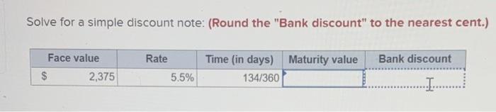 Solved Solve for a simple discount note: (Round the "Bank | Chegg.com
