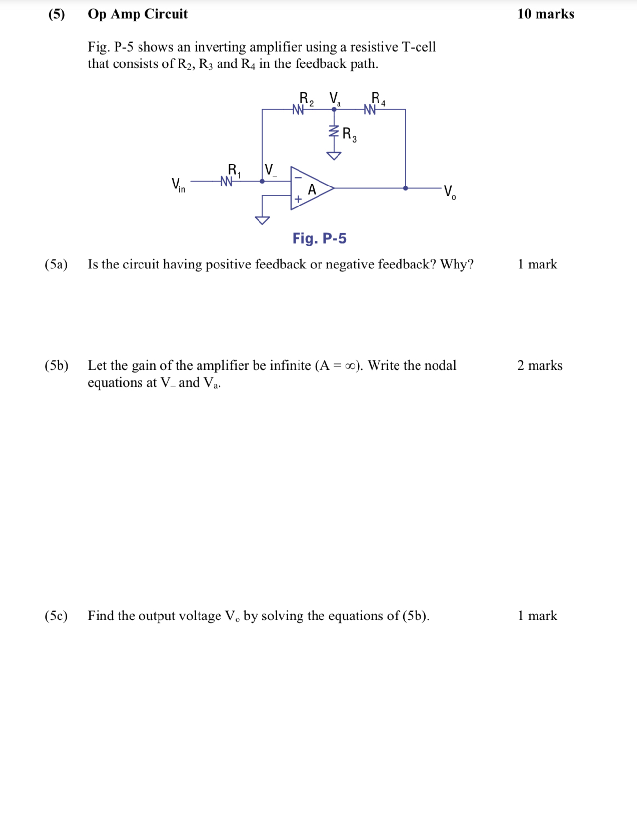 Solved (5) ﻿Op Amp Circuit10 ﻿marksFig. P-5 ﻿shows an | Chegg.com